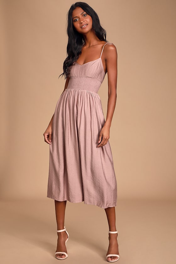 Cute Mauve Pink Midi Dress - Smocked Midi Dress - Black Dress - Lulus