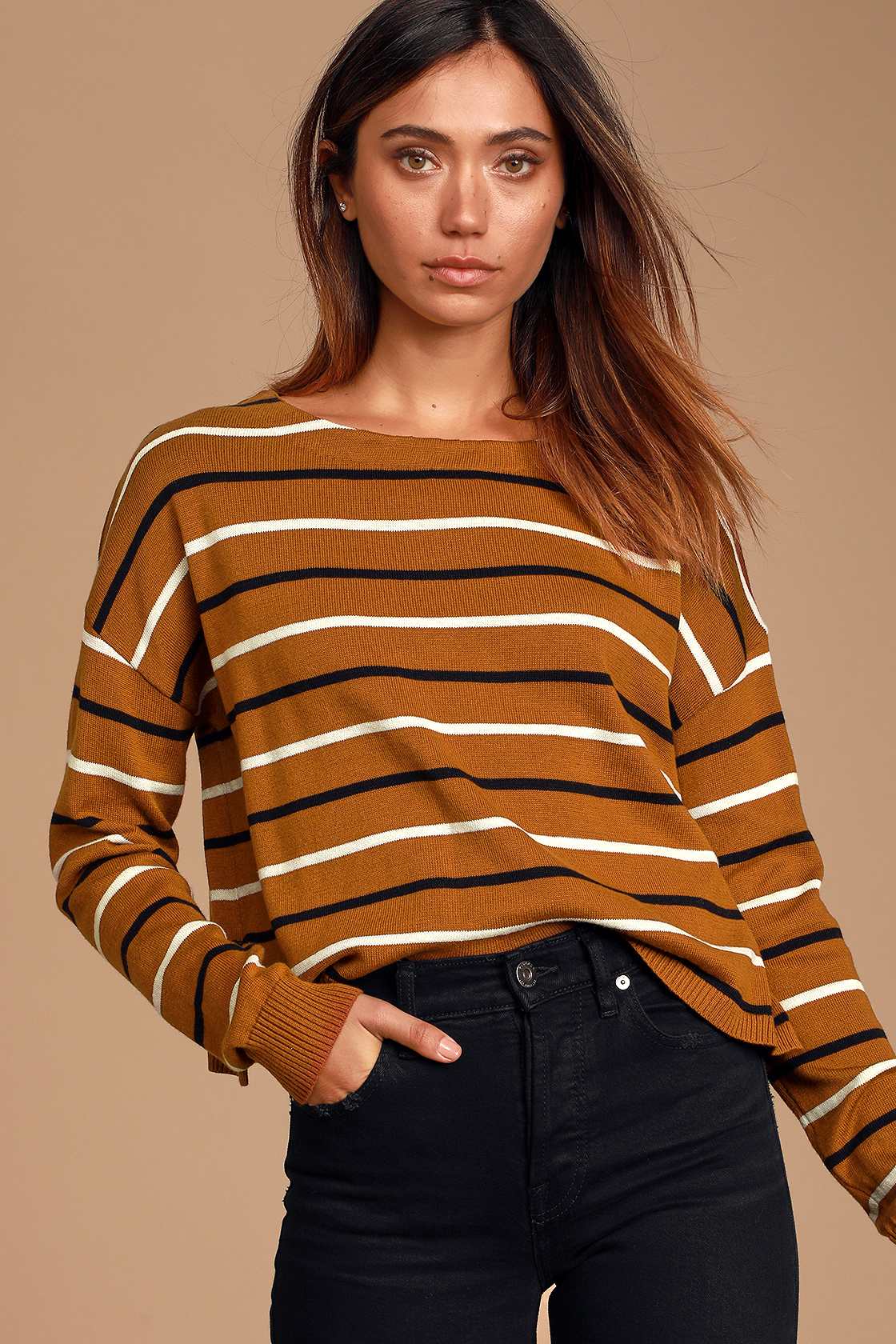 Brown Striped Sweater - Cozy Knit Sweater - Striped Sweater Top - Lulus
