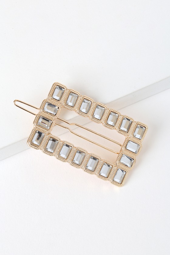Glam Rhinestone Hair Clip - Gold Hair Clip - Rectangle Hair Clip - Lulus