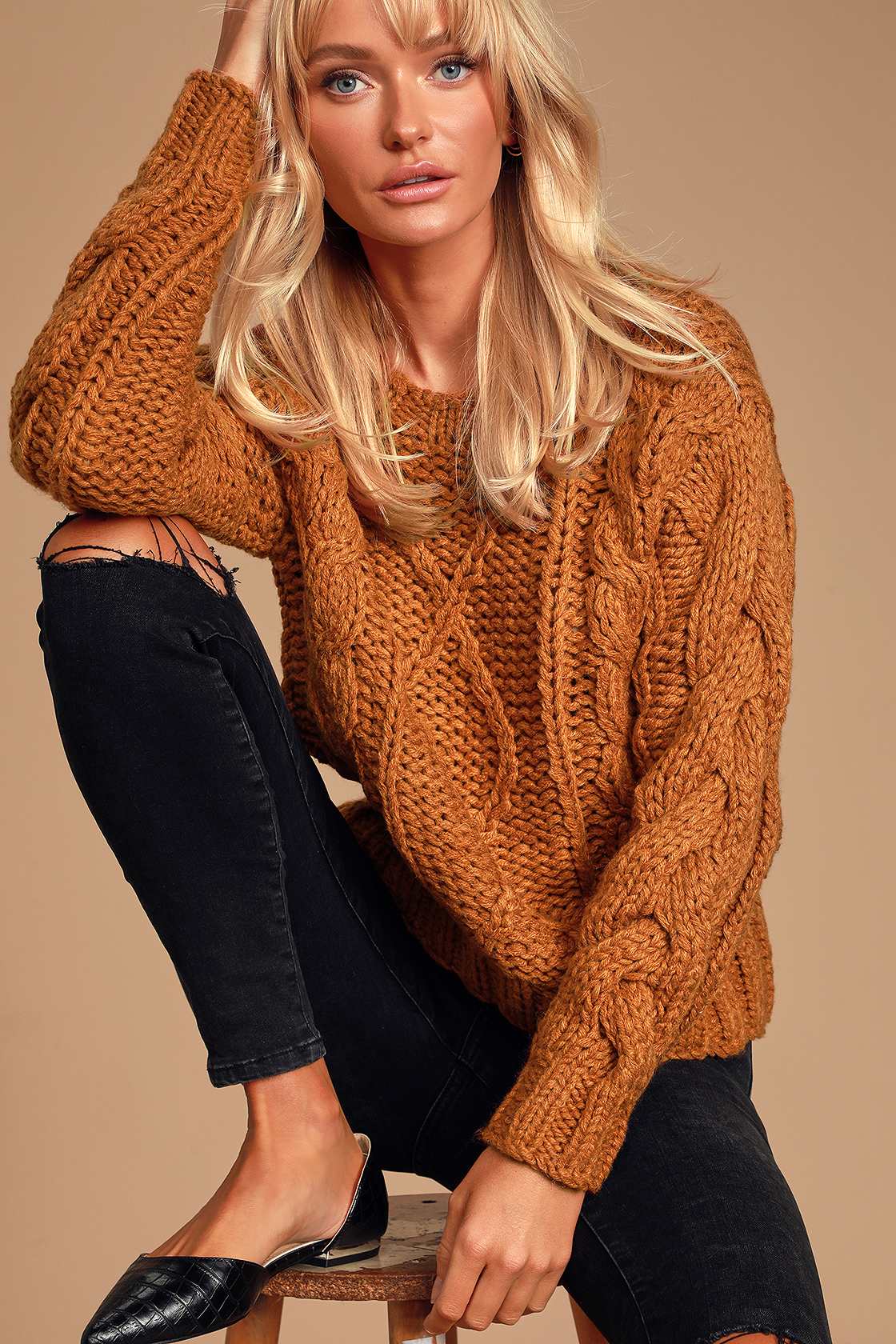 Cable Knit Sweater - Rust Brown Knit Sweater - Cozy Sweater - Lulus