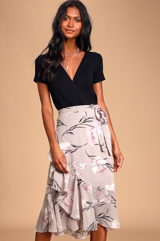 Chic Lavender Wrap Skirt - Floral Wrap Skirt - Ruffled Wrap Skirt - Lulus