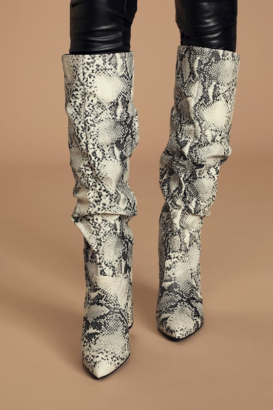 Chic Snake Embossed Boots - Pointed-Toe Boots - Knee-High Boots - Lulus