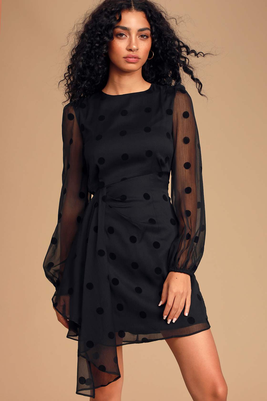 Cute Black Polka Dot Dress - Long Sleeve Dress - Sheath Dress - Lulus