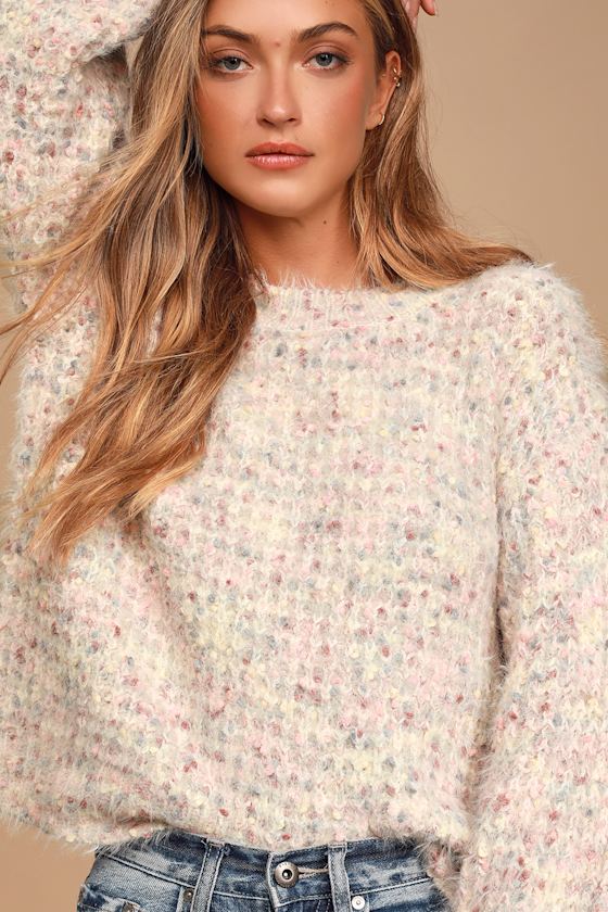 Cute Blush Sweater - Fuzzy Knit Sweater - Balloon Sleeve Sweater - Lulus