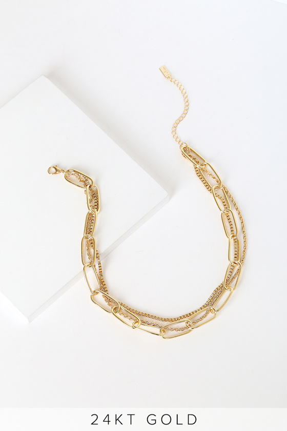 Gold Layered Necklace - 24k Gold-Plated Necklace - Chain Necklace - Lulus
