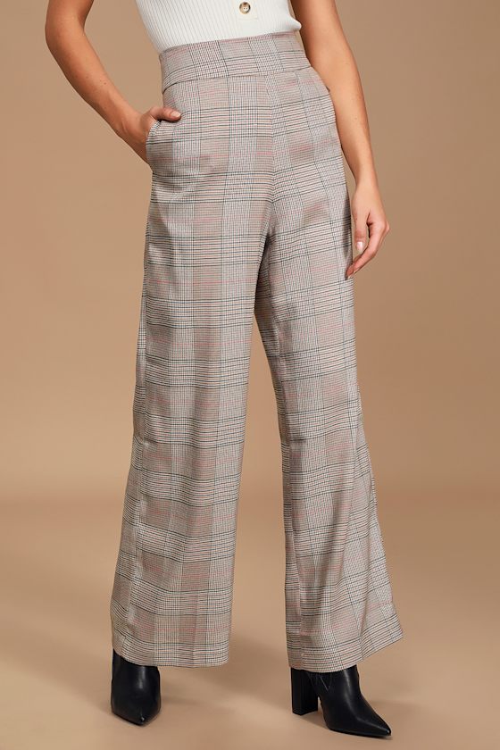 Chic Plaid Pants - High-Waisted Pants - Cropped Wide-Leg Pants - Lulus