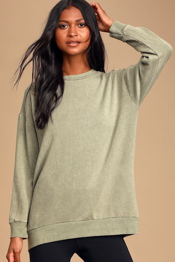 Cozy Olive Green Sweatshirt - Oversized Sweatshirt - Tunic Top - Lulus