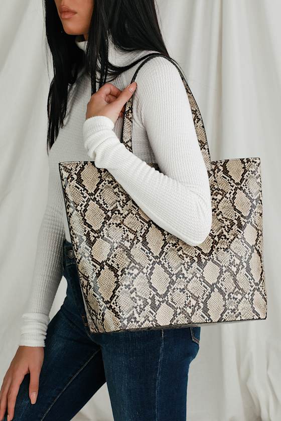 Cute Snake Print Tote - Oversized Handbag - Vegan Leather Tote - Lulus