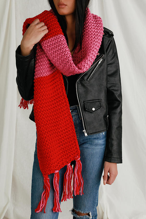 Cute Pink and Red Scarf - Color Block Scarf - Oversized Scarf - Lulus