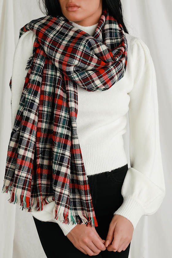Cute Multi Plaid Scarf - Oversized Scarf - Fringe Scarf - Lulus