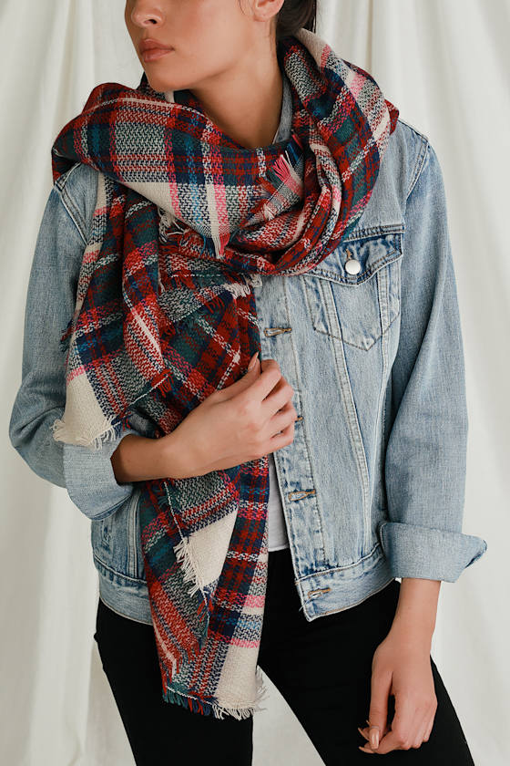 Cute Multi Plaid Scarf - Fringe Scarf - Oversized Scarf - Lulus