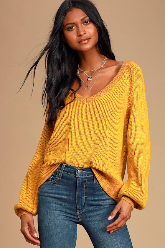 Mustard Yellow Sweater - V-Neck Sweater - Knit Sweater - Sweater - Lulus