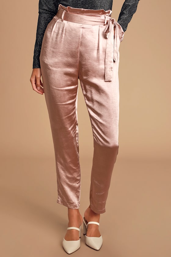 Chic Mauve Pants - Mauve Satin Pants - Paperbag Waist Pants - Lulus
