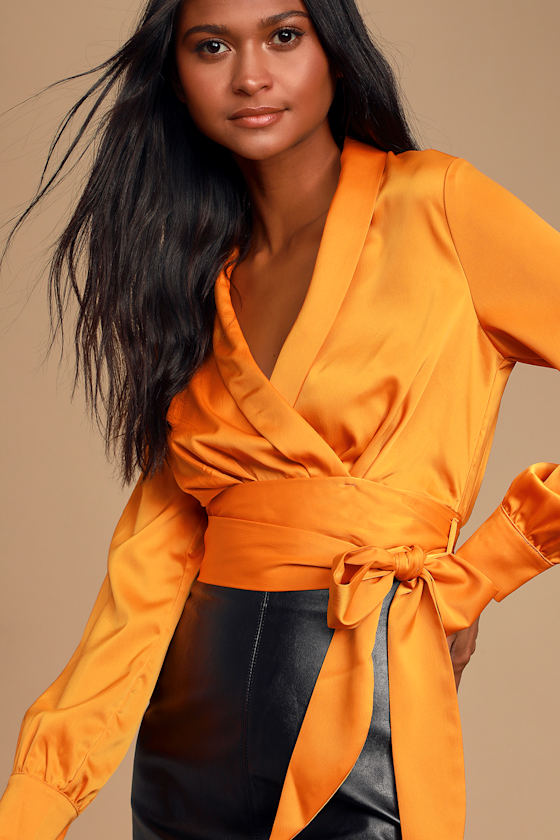 Chic Golden Yellow Top - Wrap Top - Cropped Top - Long Sleeve Top - Lulus