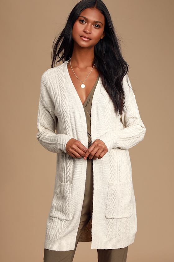 Olive + Oak - Ivory Cable Knit Cardigan - Longline Cardigan - Lulus