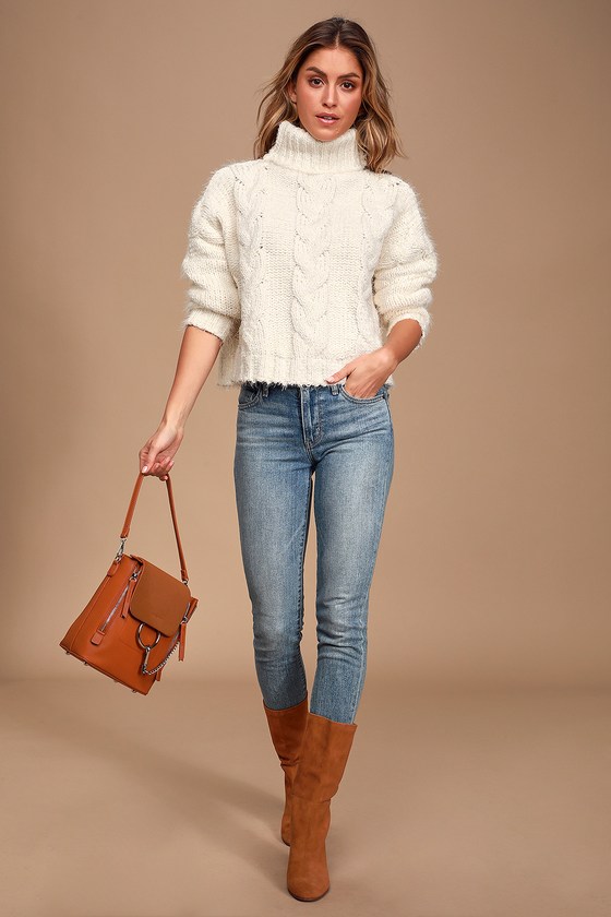 Sage The Label Celestial Ivory Cable Knit Sweater Turtleneck Lulus