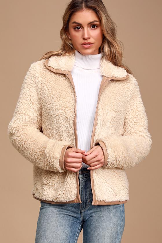 Cute Cream Jacket - Faux Fur Jacket - Faux Sherpa Jacket - Coat - Lulus