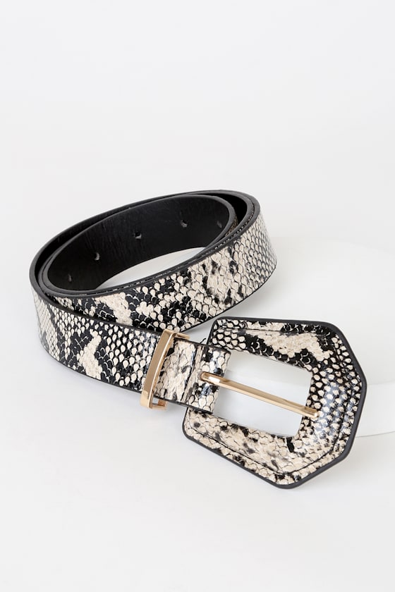 Trendy Tan Belt - Snake Embossed Belt - Chunky Buckle Belt - Lulus