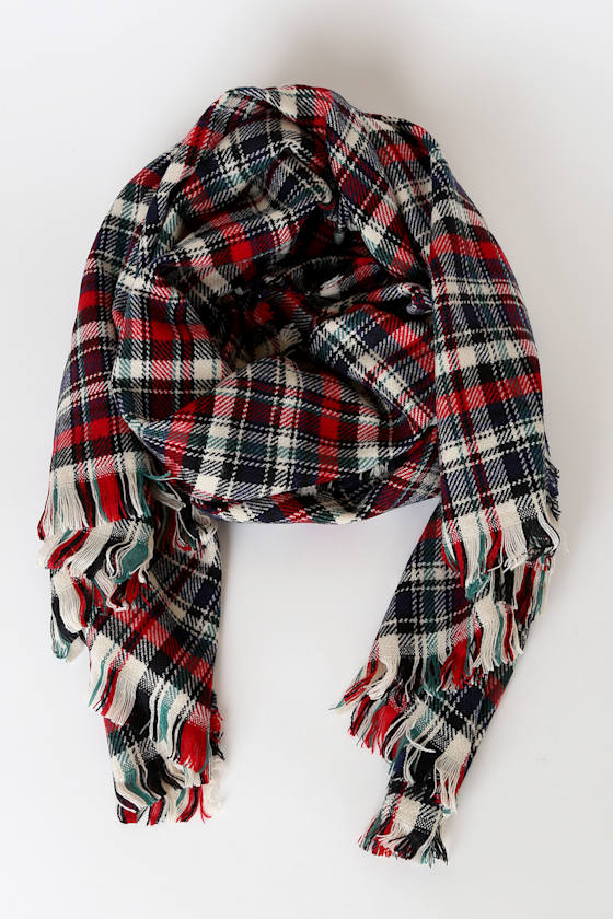 Cute Multi Plaid Scarf - Oversized Scarf - Fringe Scarf - Lulus