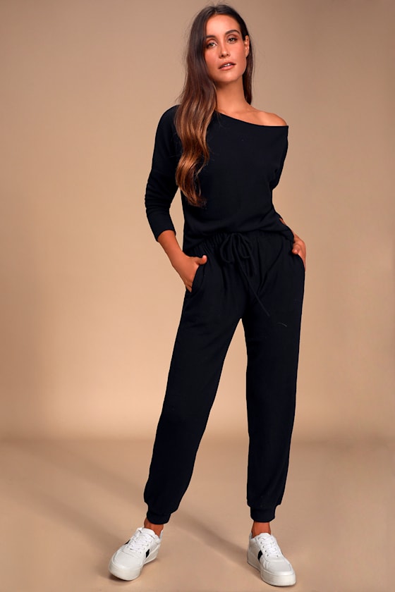 Cute Black Joggers - Black Rib Knit Joggers - Drawstring Joggers - Lulus