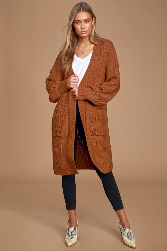 Cozy Rust Cardigan - Cable Knit Cardigan - Oversized Cardigan - Lulus