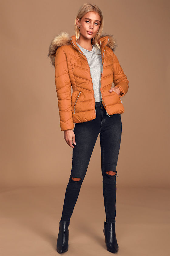 Rust Orange Jacket - Orange Puffer Jacket - Faux Fur Lined Puffer - Lulus