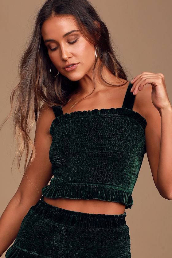 Cute Green Velvet Top - Ruffled Crop Top - Velvet Tank Top - Lulus