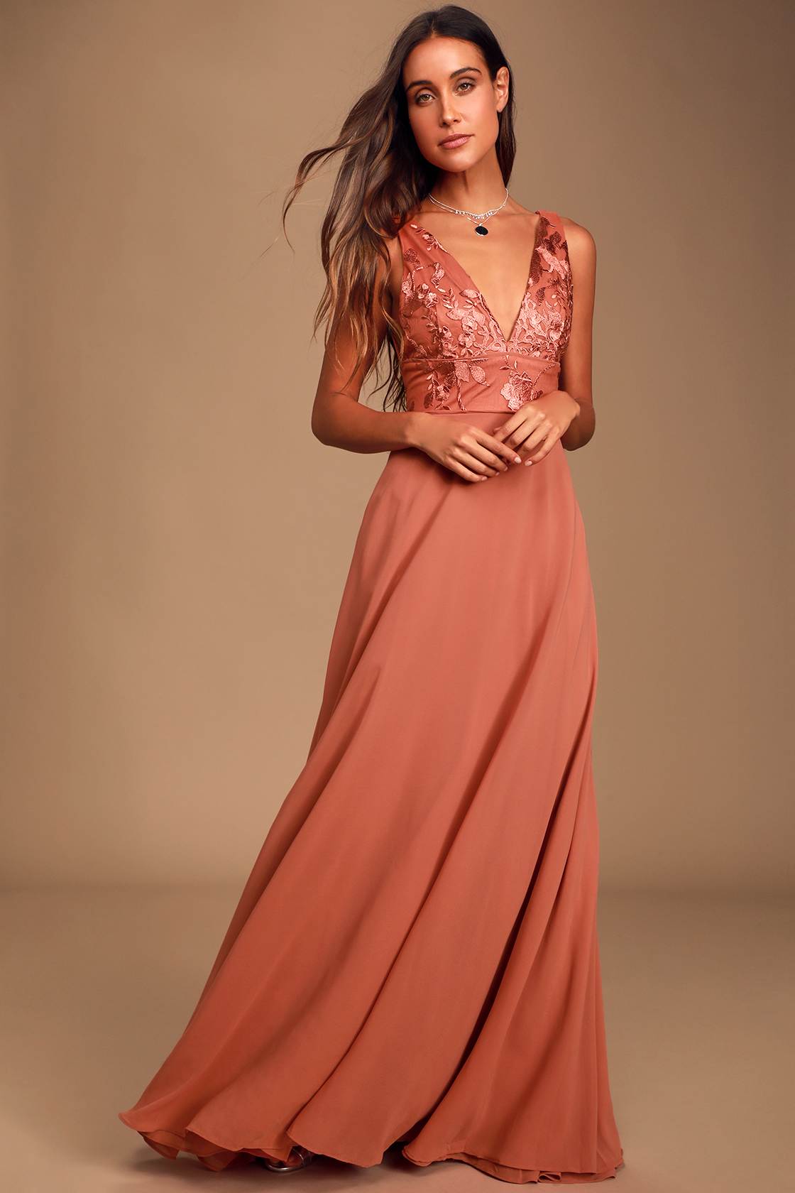 Rusty Rose Maxi Dress - Embroidered Maxi Dress - Embroidered Gown - Lulus