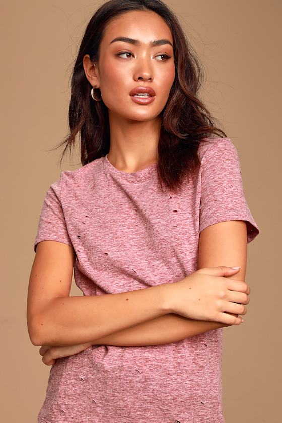 Cute Distressed Tee - Washed Burgundy Tee - Heathered Tee - Lulus