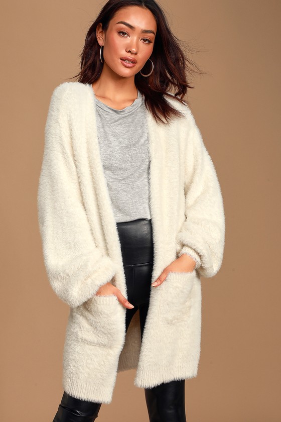 Ivory Cardigan Eyelash Knit Cardigan Oversized Cardigan Lulus