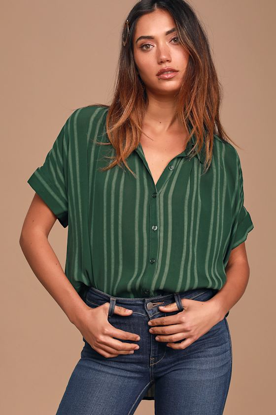 Cute Green Top - Button-Up Top - Short Sleeve Top - Collared Top - Lulus