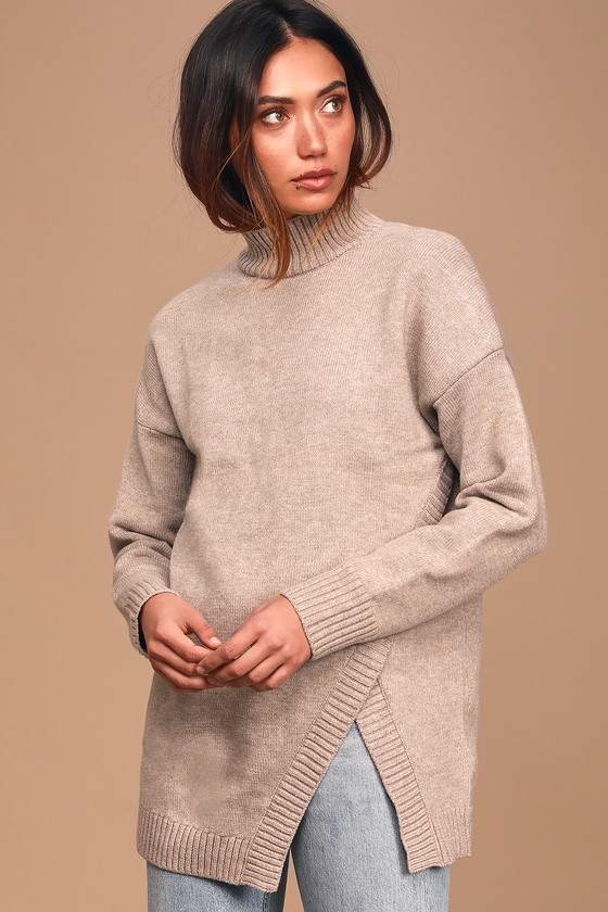 Cute Beige Top - Sweater Top - Tunic Top - Mock Neck Sweater - Lulus
