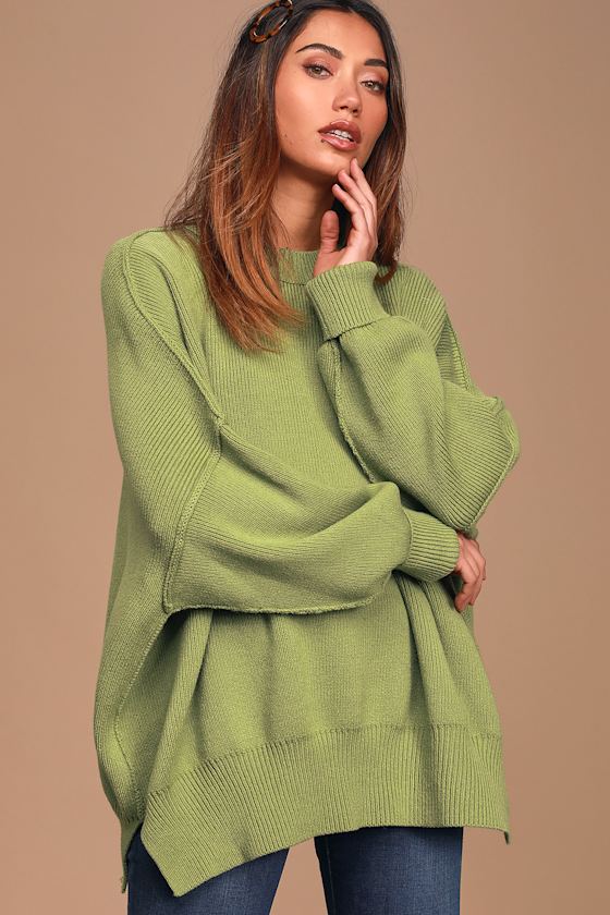 Free People Easy Street Tunic - Green Oversized Sweatshirt - Lulus
