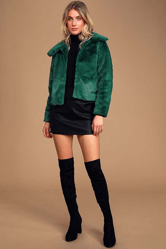 Charlie Holiday Sunday - Emerald Green Jacket - Faux Fur Jacket - Lulus