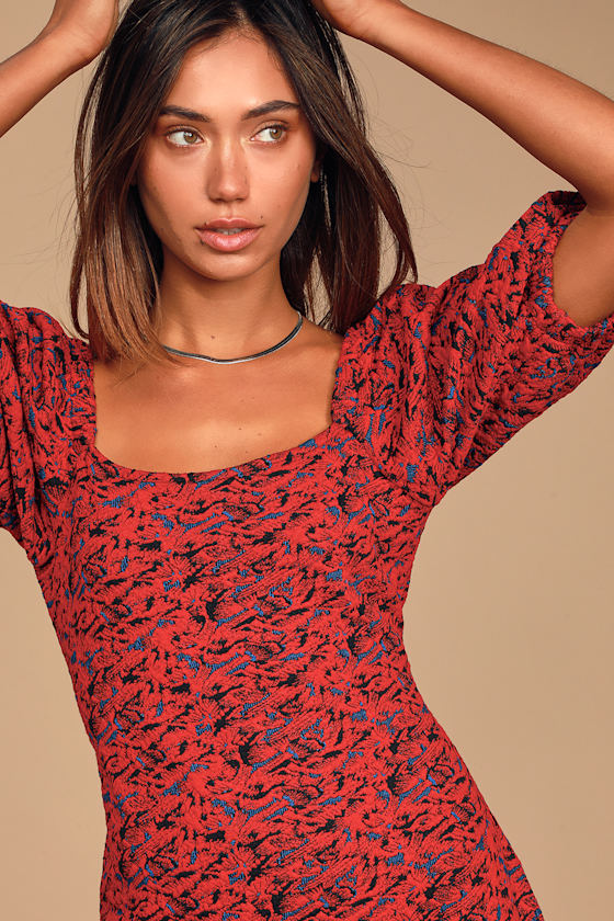 Free People Sunset - Red Multi Print Dress - Bodycon Mini Dress - Lulus