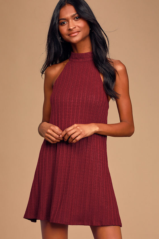 Cute Burgundy Dress - Knit Dress - Halter Dress - Lulus