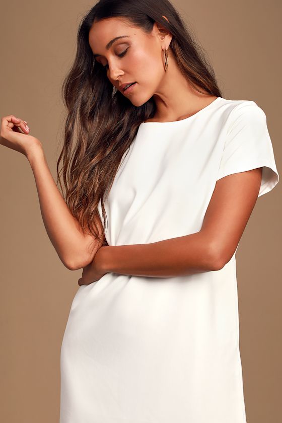 Chic Ivory Dress - Shift Dress - Short Sleeve Dress - Lulus