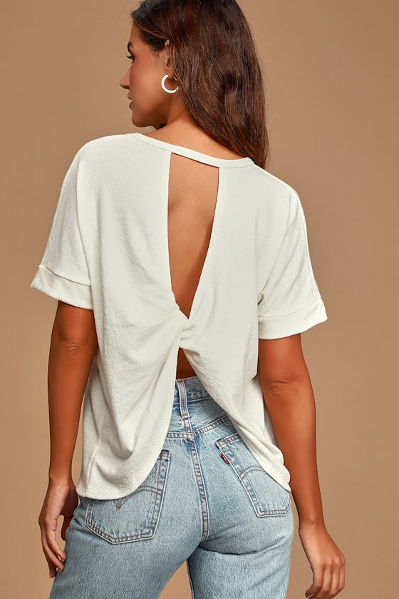 Cute Ivory Tee - Twist Back Tee - Relaxed Fit Tee - Lulus