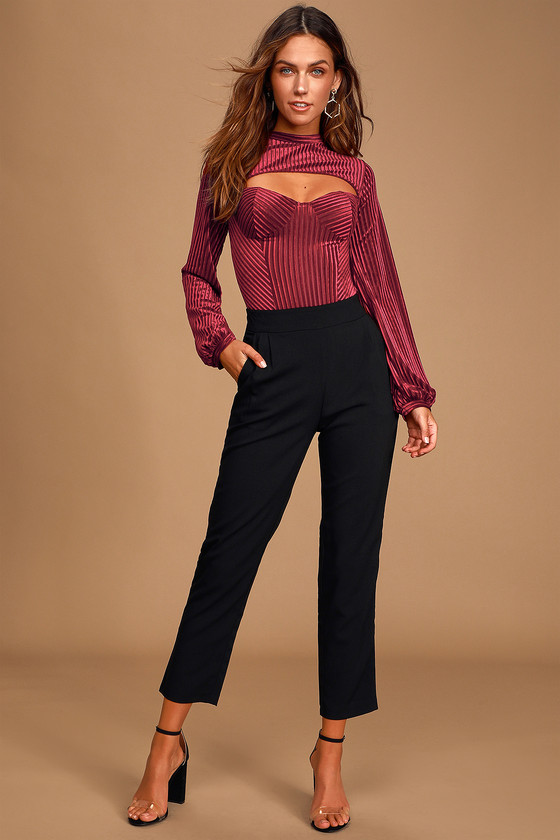 Sexy Burgundy Bodysuit Velvet Bodysuit Bustier Bodysuit Lulus