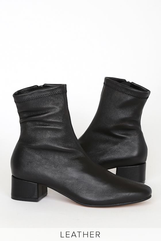 Black Mid-Calf Boots - Leather Sock Boots - Square Toe Boots - Lulus