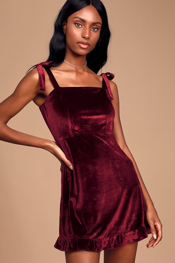 Luxe Burgundy Mini Dress Velvet Dress Tie Strap Mini Dress Lulus