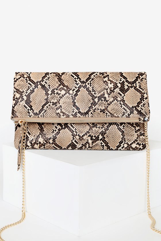 Cute Snake Clutch - Folded Clutch - Tan Snake Clutch - Lulus