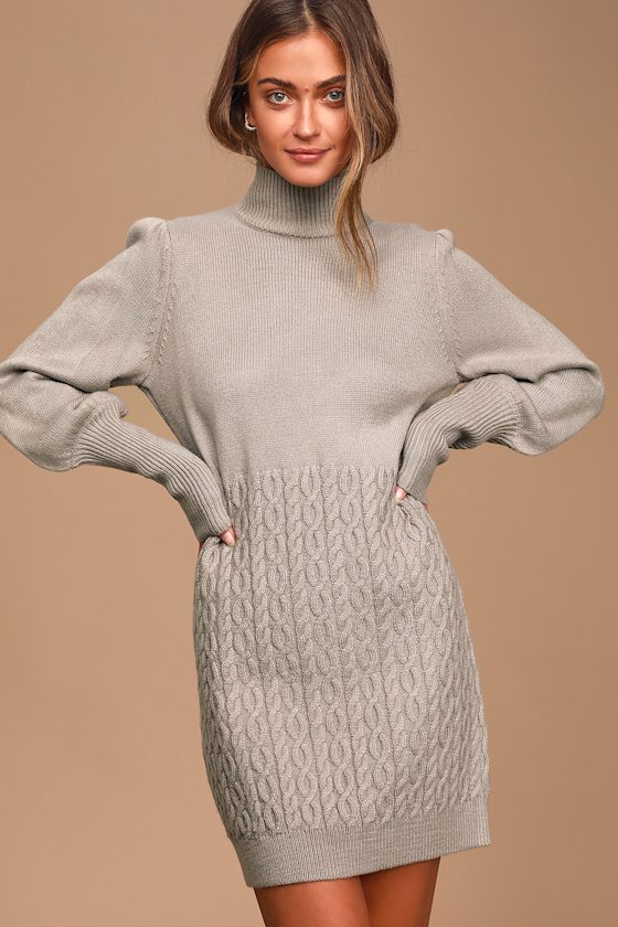 Cute Grey Sweater Dress - Turtleneck Mini Dress - Knit Dress - Lulus
