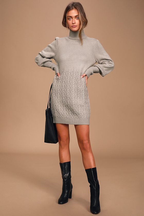 Cute Grey Sweater Dress - Turtleneck Mini Dress - Knit Dress - Lulus