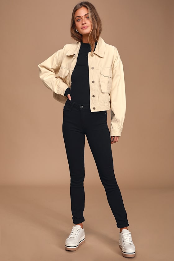 Trendy Beige Jacket - Cropped Jacket - Collared Jacket - Lulus