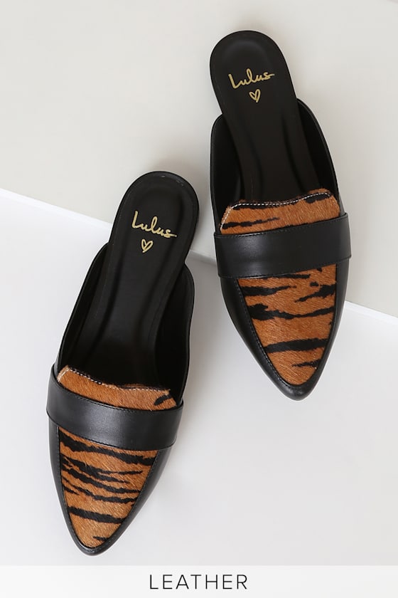 Lulus Loren Tiger Leather - Loafer Slides - Pointed-Toe Loafers