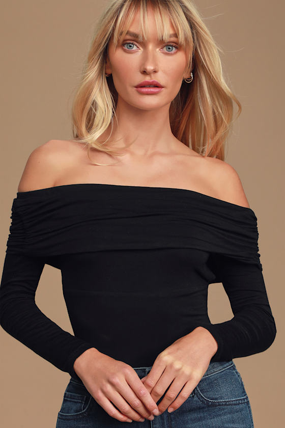 Sexy Black Bodysuit - Off-the-Shoulder Bodysuit - Twist-Back Top - Lulus