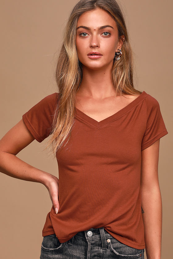 Cute Rust Red Tee - Off-the-Shoulder Tee - Cropped Tee - Lulus