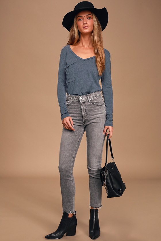 Z Supply Pleasant Surprise Navy Blue V Neck Long Sleeve Tee Lulus