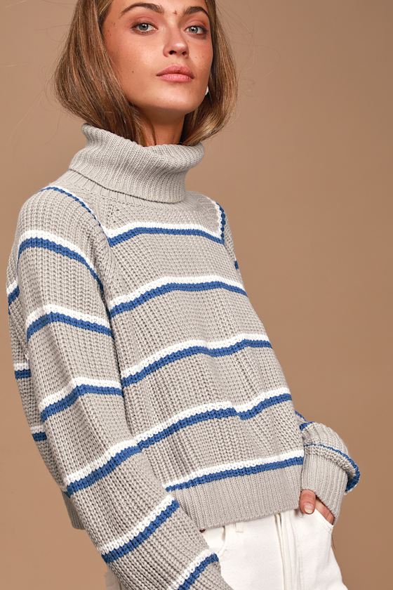 Cute Grey Sweater - Striped Sweater - Turtleneck Sweater - Lulus